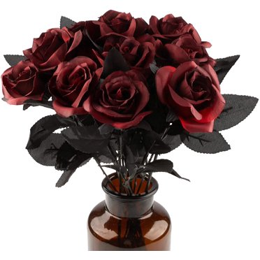 10 Pack Black Rose Artificial Flower Single Stem Fake Silk Flowers ...