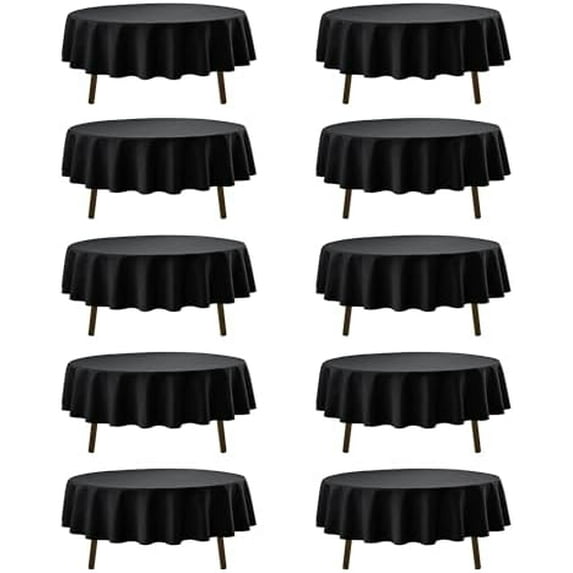 10-Pack Black Round Tablecloths, 90 Inches, Stain-Resistant Polyester ...