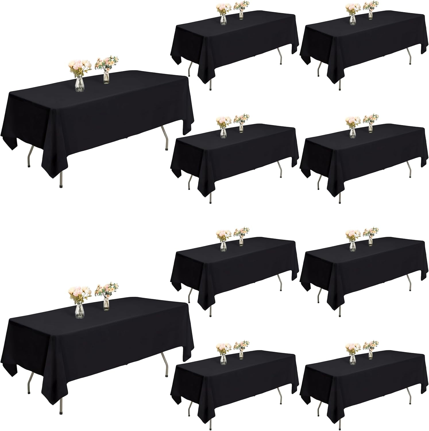 10 Pack Black Tablecloths 60x102 Inch Heavy-Duty Polyester Table Cloths ...