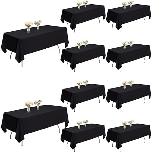 10 Pack Black Tablecloths Rectangular Table Cloths for 6 Foot Rectangle ...