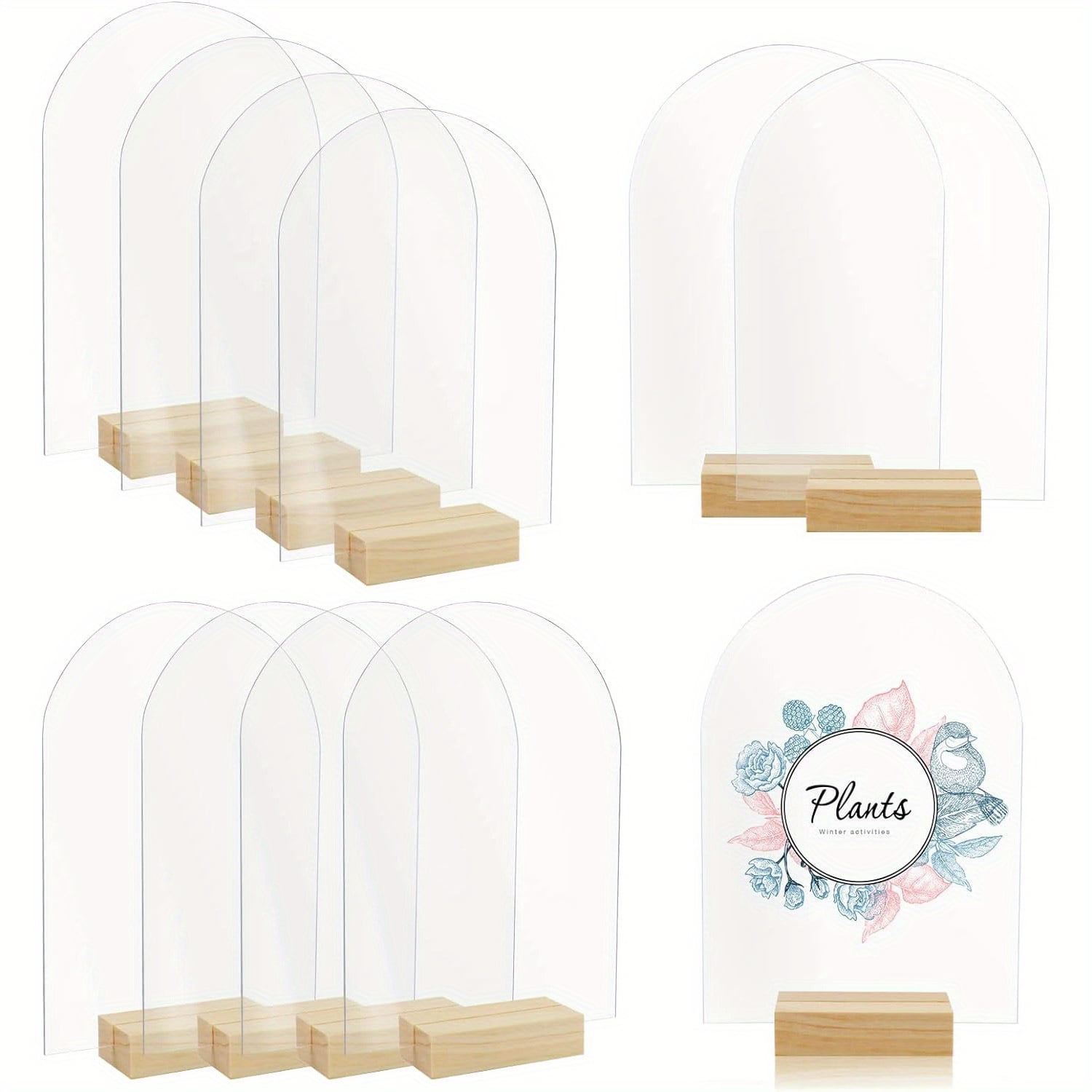 10 Pack Blank Clear Arch Acrylic Sign with Wooden Stands, Arched Round ...
