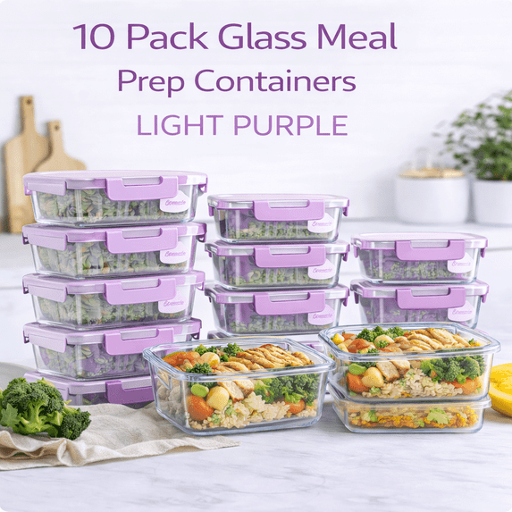 10-Pack Borosilicate Glass Food Storage Containers with Airtight Lids ...