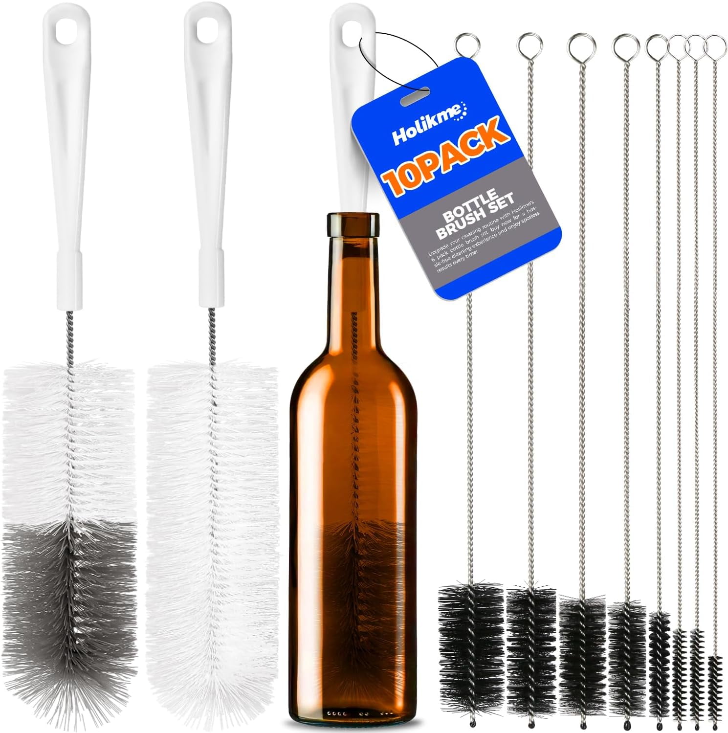 10 Pack Bottle Brush Cleaner Set, 15" Long Handle Bottle Cleaner Brush ...