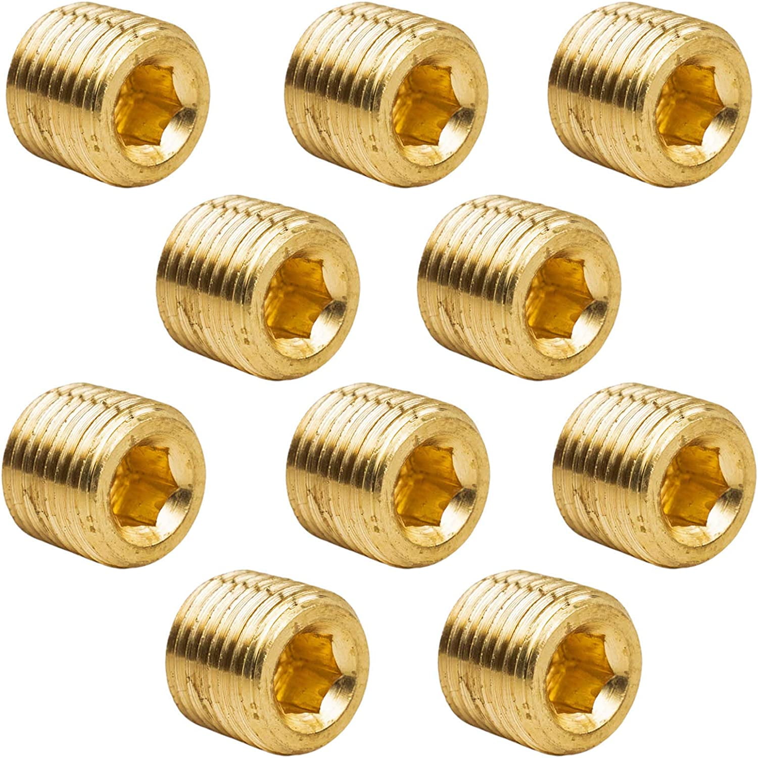 10 Pack Brass 1/4" Hex Pipe Plugs Countersunk Male NPT Pipe End Fitting ...