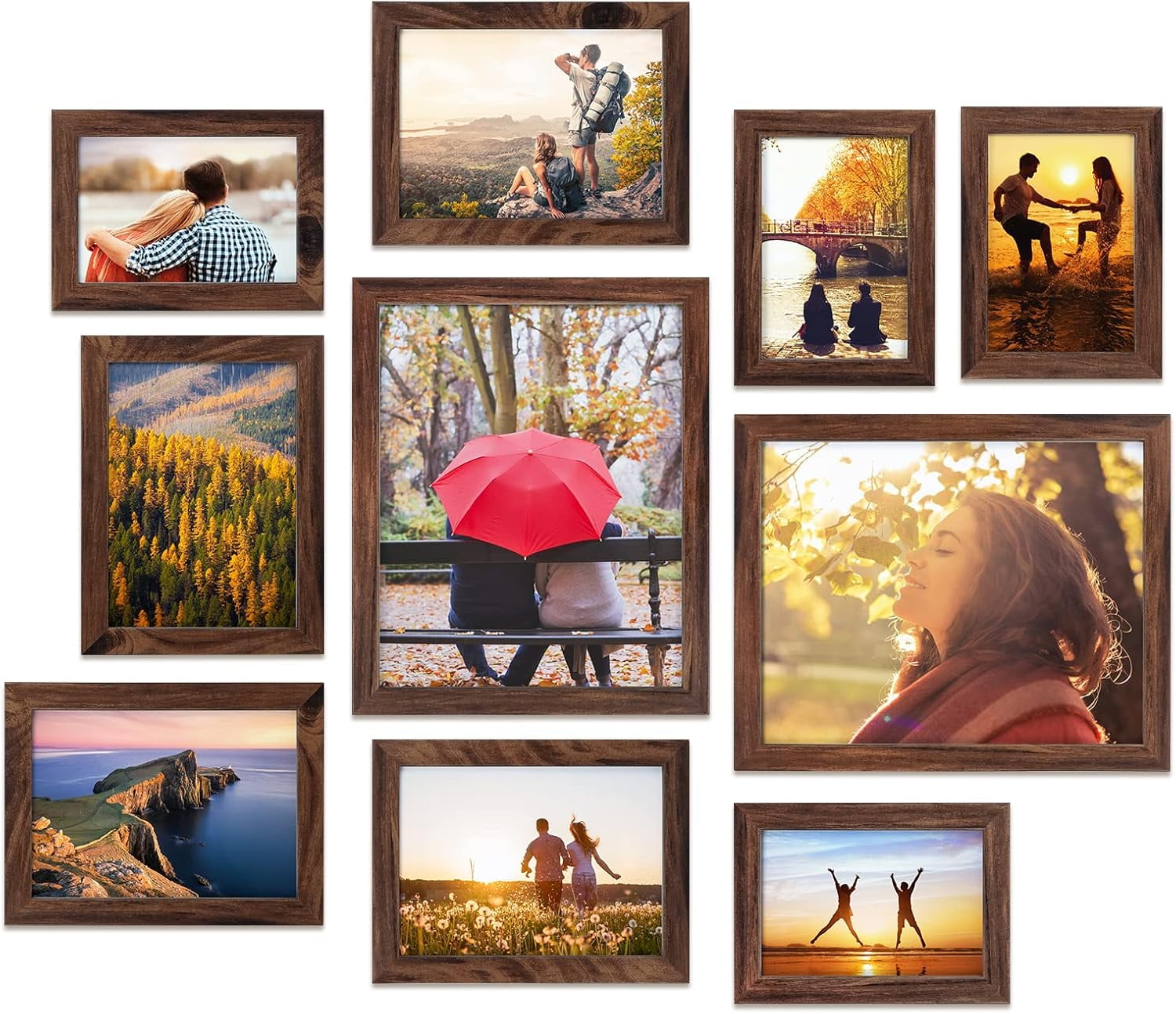10-Pack Brown Picture Frames for Multiple Sizes Photos: Four 4x6, Four ...