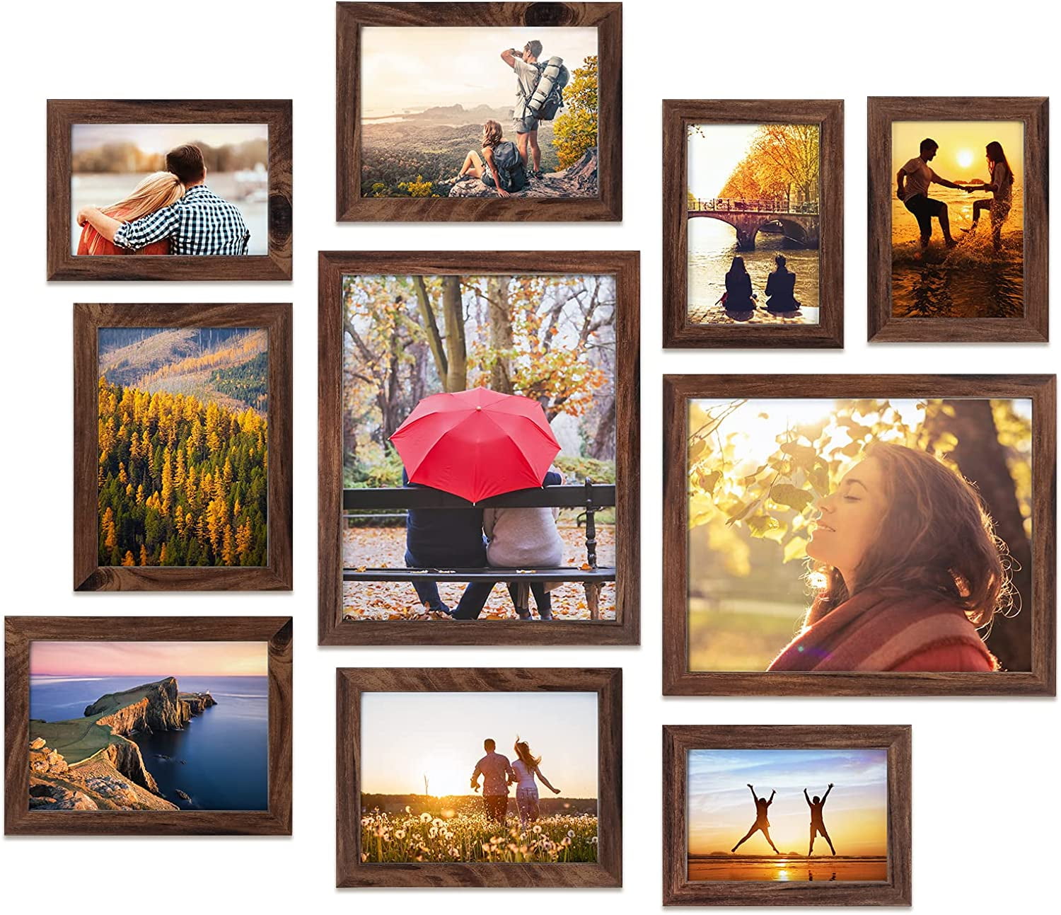 10-Pack Brown Picture Frames for Multiple Sizes Photos, Four 4x6, Four ...