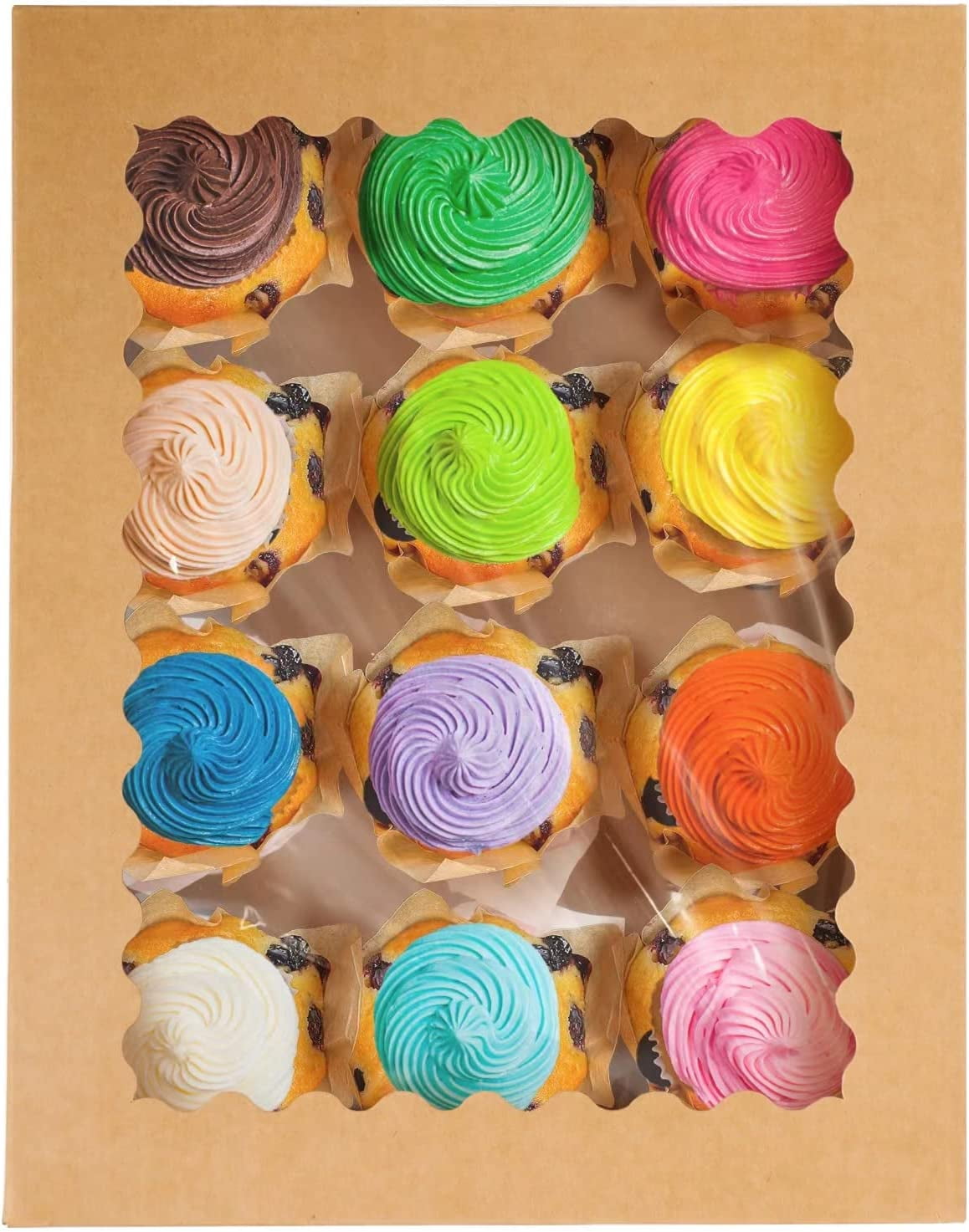 10-Pack Brown Twelve Holder Cupcake Boxes with Windows - Auto-Pop Up ...