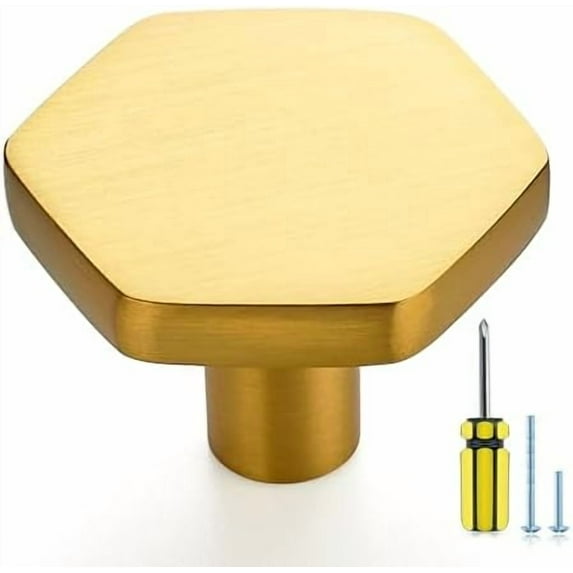 10 Pack Brushed Brass Solid Kitchen Cabinet Knobs Zinc Alloy Door Knobs ...