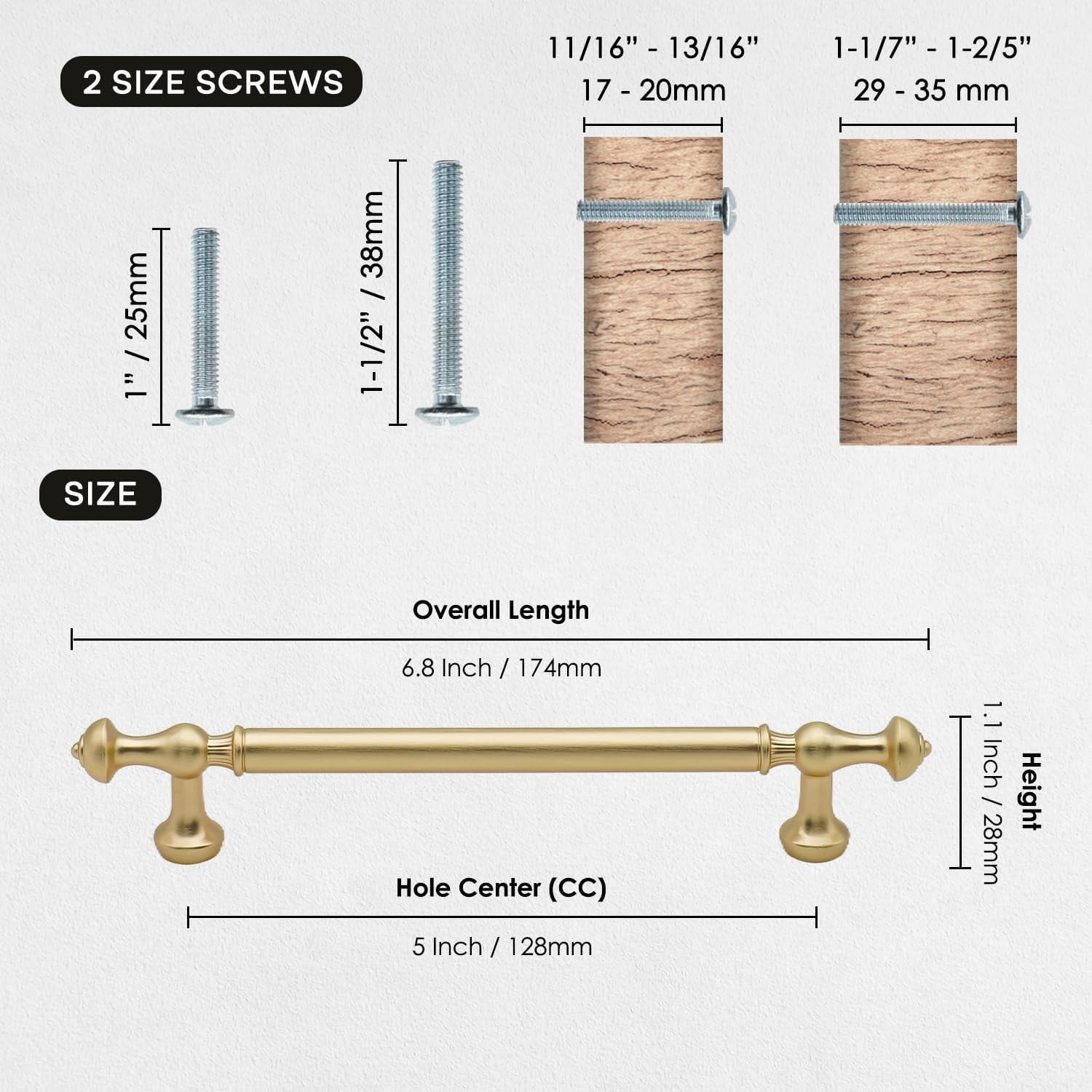 10 Pack Brushed Gold Cabinet Pulls 5 Inch/128mm Hole Center Brushed ...