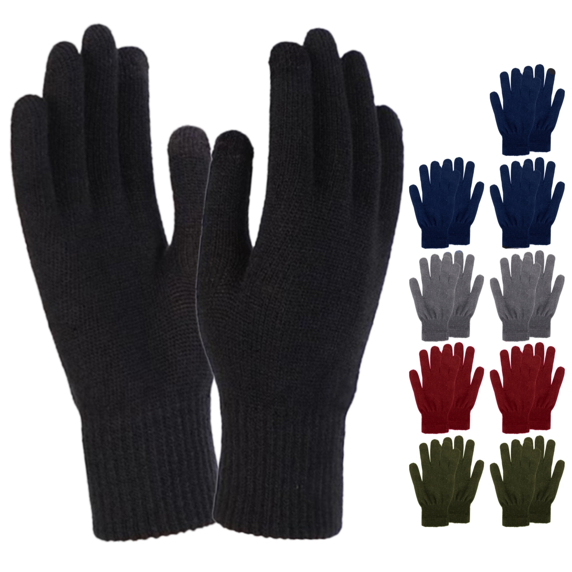 10-Pack Bulk Winter Gloves, Stretch Knit, Assorted Colors, One Size for ...