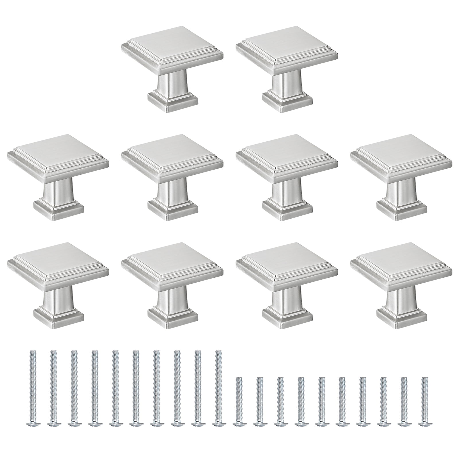 10 Pack Cabinet Knobs 1.2 Inch(30mm) Square Dresser Knobs for Kitchen Cupboard Door, Silver ...