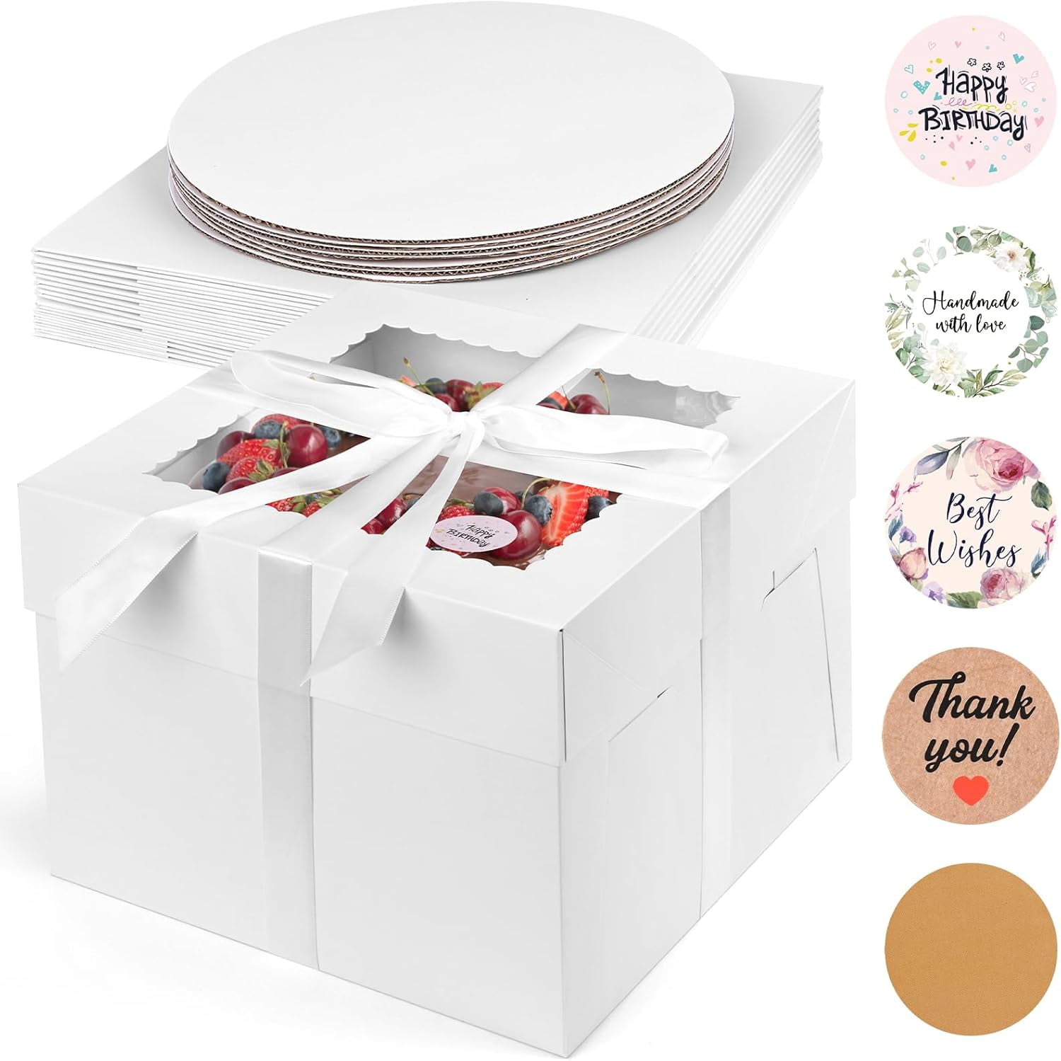 10 Pack Cake Boxes, 10x10x8 Inches Cake Containers with Window, White ...
