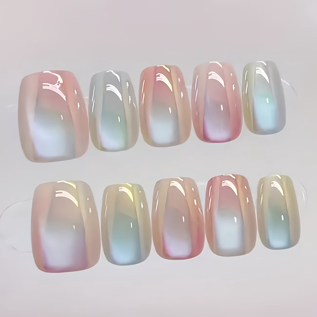 10 Pack Candy Color Electroplated Cat Eye Press on Nails - Stylish Nail ...