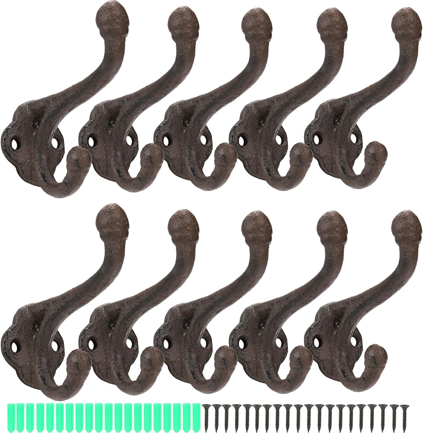 10 Pack Cast Iron Coat Hooks, Rustic Wall Hooks, Wall Mounted Farmhouse ...