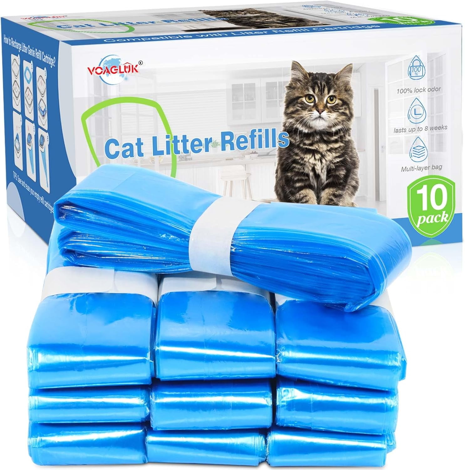 10 Pack Cat Refill Bags 100% Enhanced Odor Control Generic Refills ...