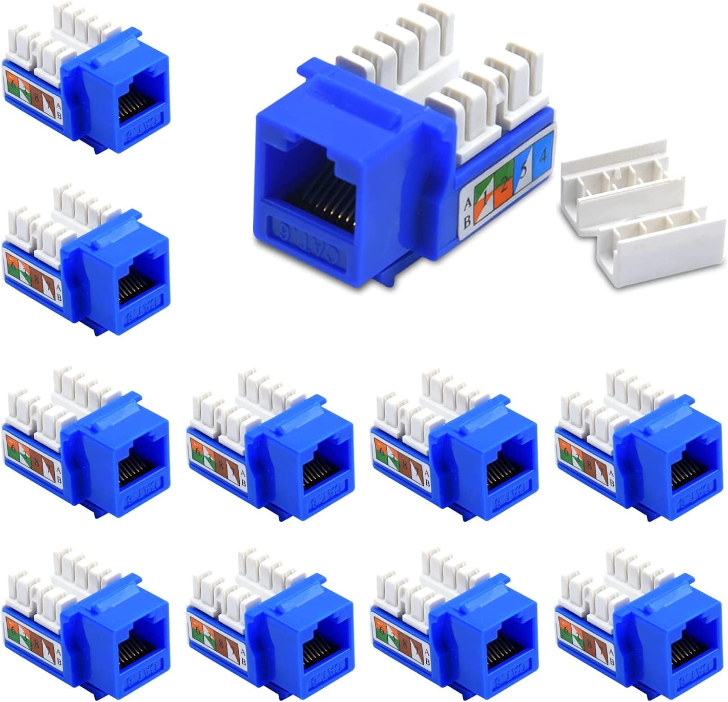 10-Pack Cat5e/Cat6 Keystone Jack 90 Degree 110 Punchdown Network ...