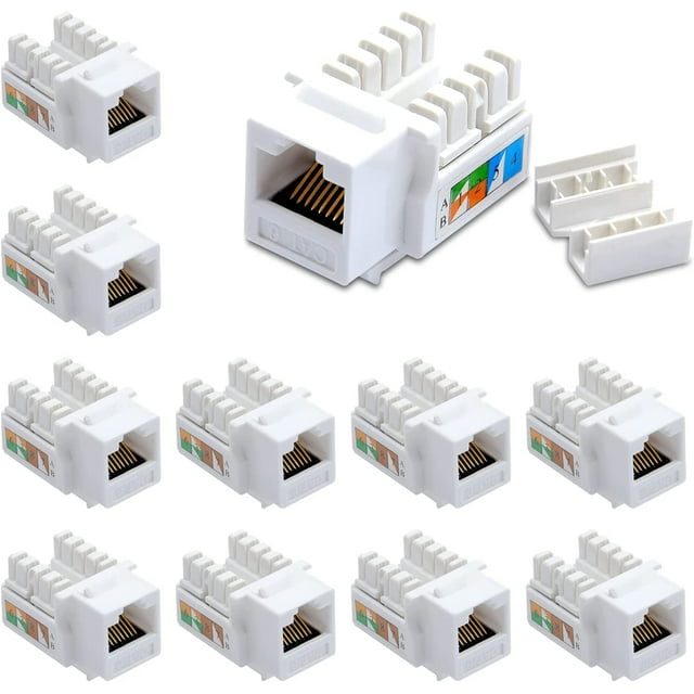 10-Pack Cat6 Keystone Jack RJ45 90 Degree Network Connector UTP 110 ...