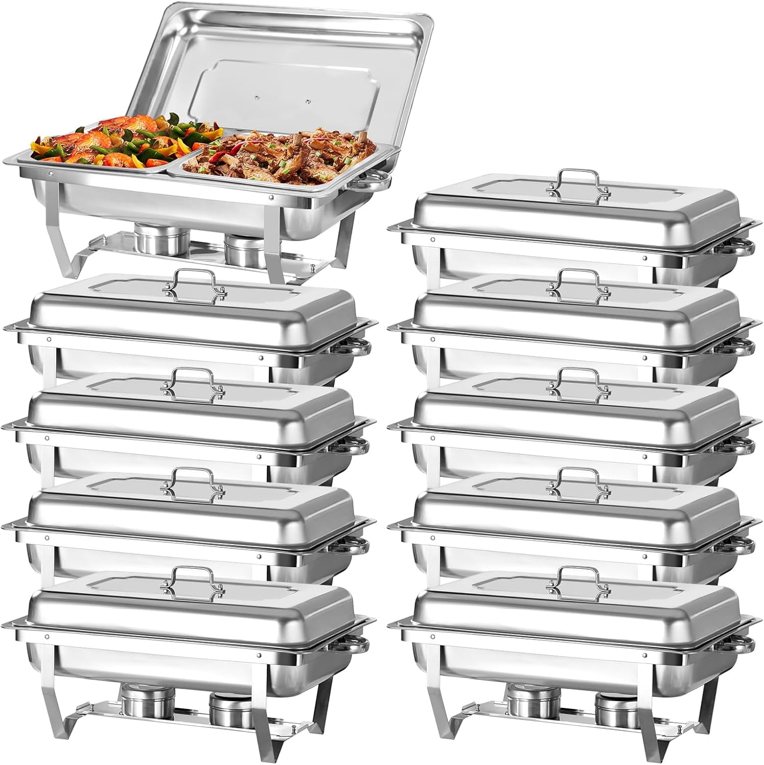 10 Pack Chafing Dish 8QT with Half Size Food Pan, Nonstick Stainless ...
