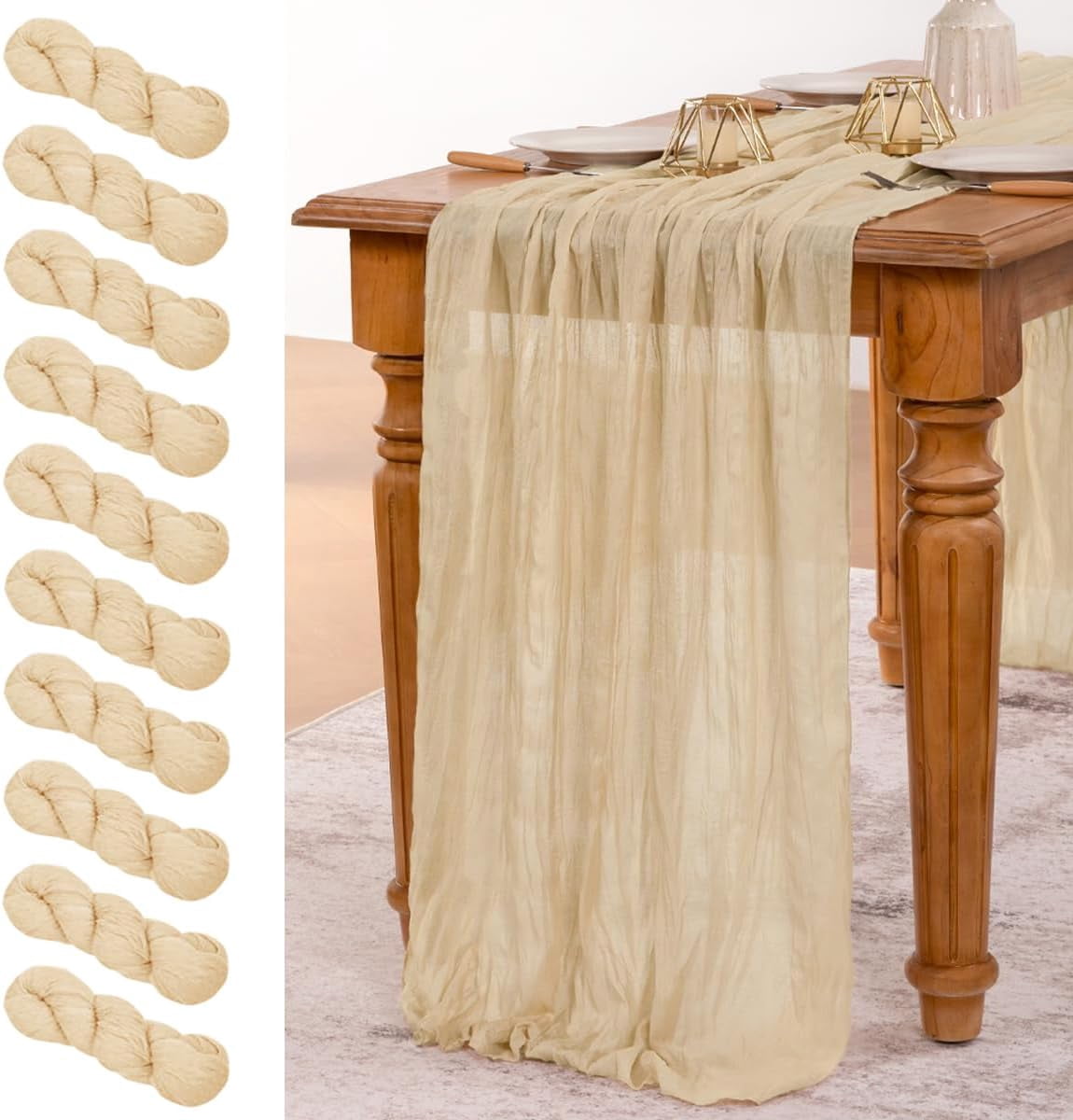 10 Pack Champagne Gold Table Runner Cheesecloth Summer Boho Gauze ...