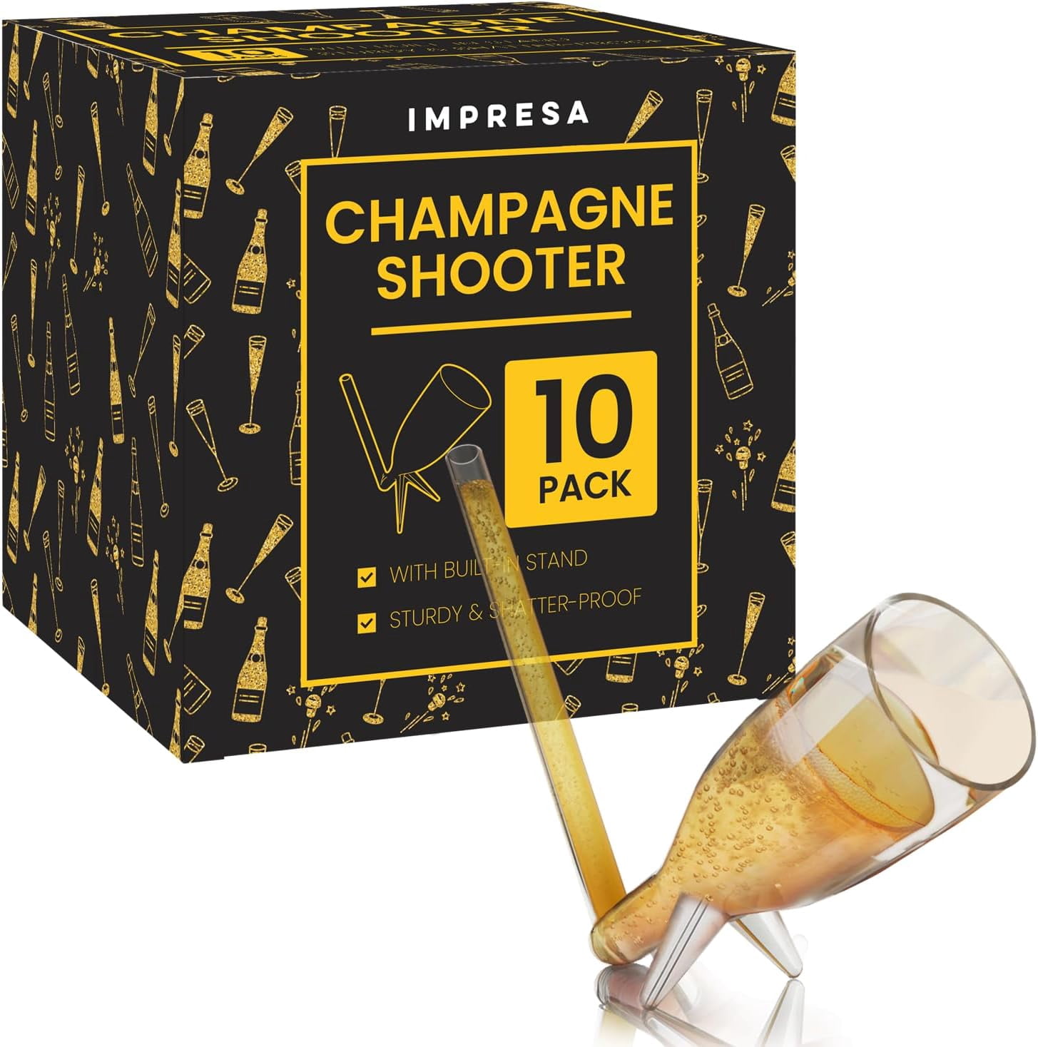 10 Pack Champagne Shooter Plastic Glass Set - Champagne Glasses with ...