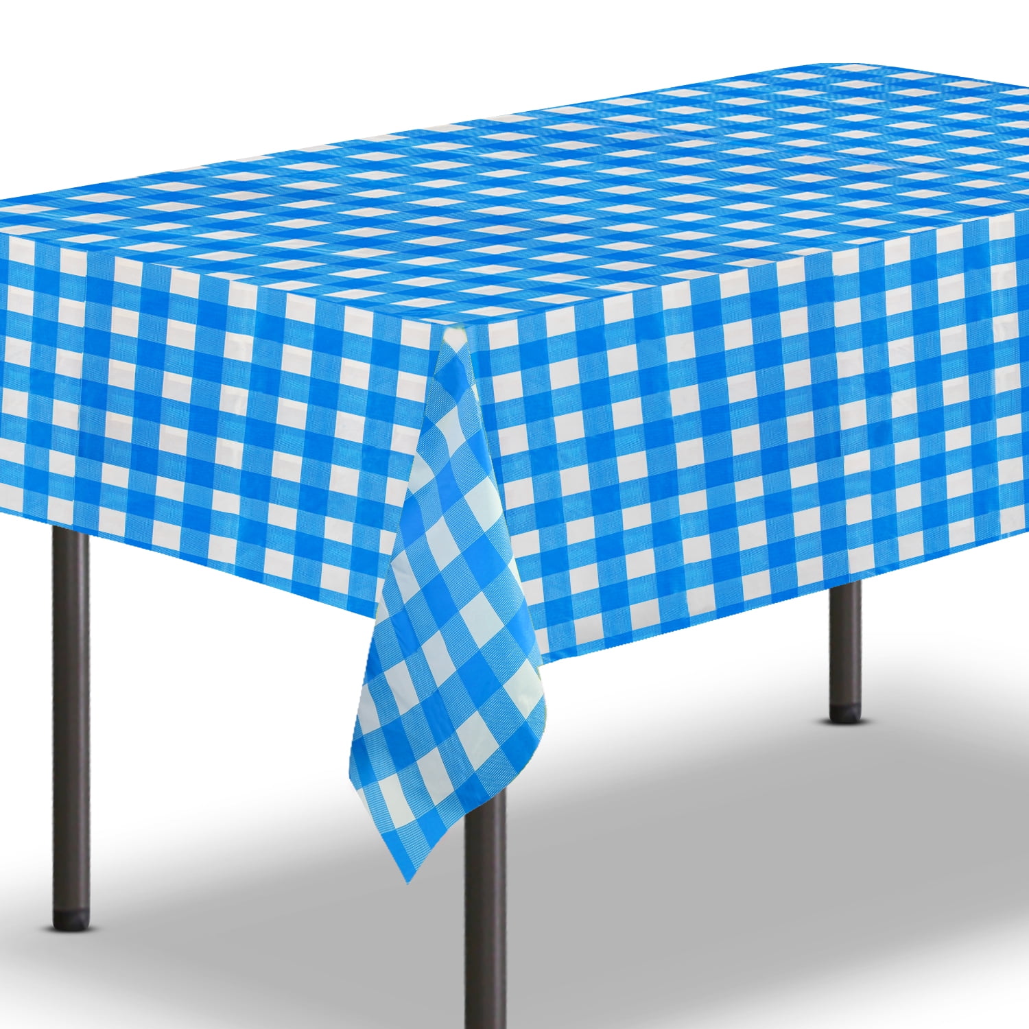 [10 Pack] Checkered Blue Plastic Tablecloth 54 x 108 Inch - Rectangle ...