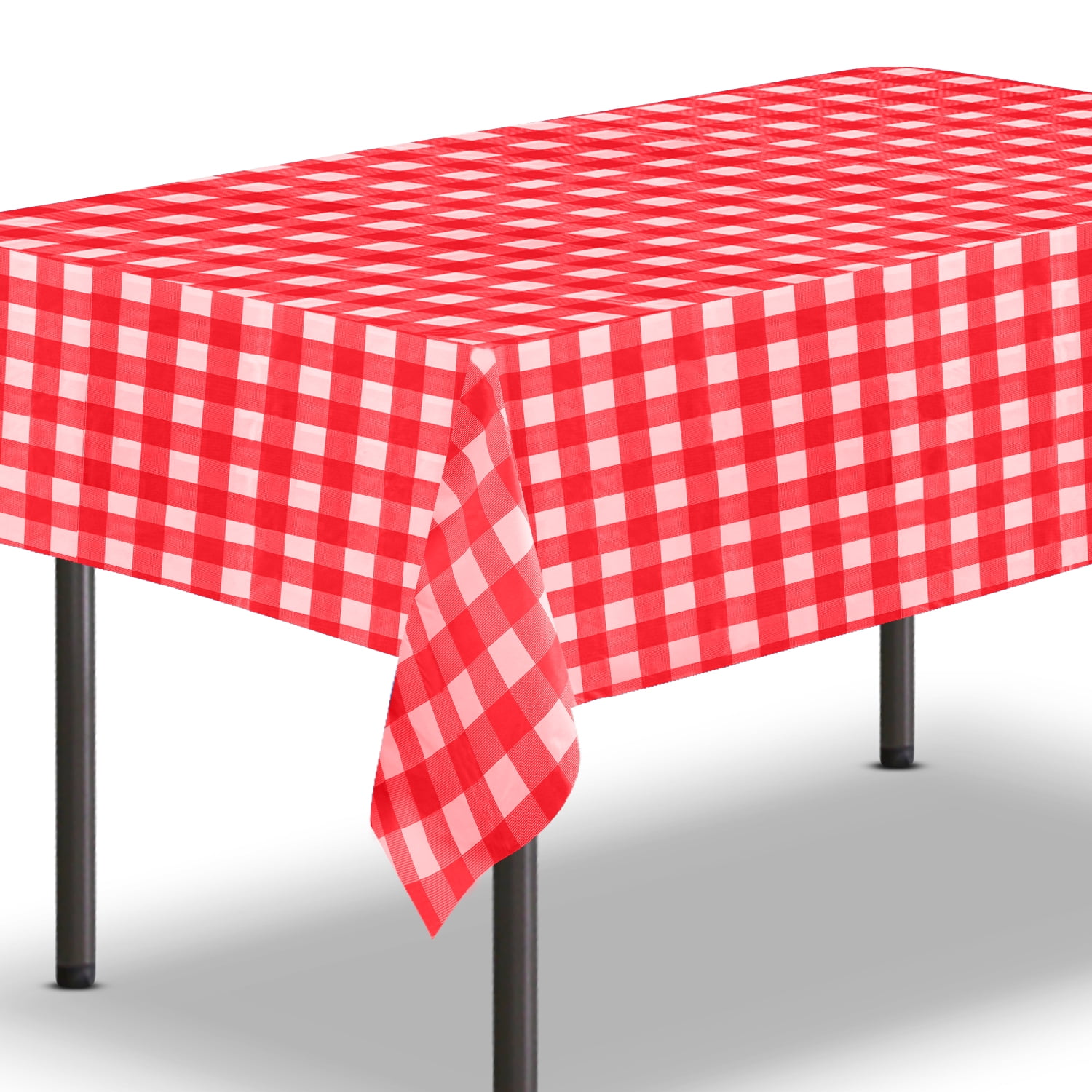 [10 Pack] Checkered Red Plastic Tablecloth 54 x 108 Inch - Rectangle ...