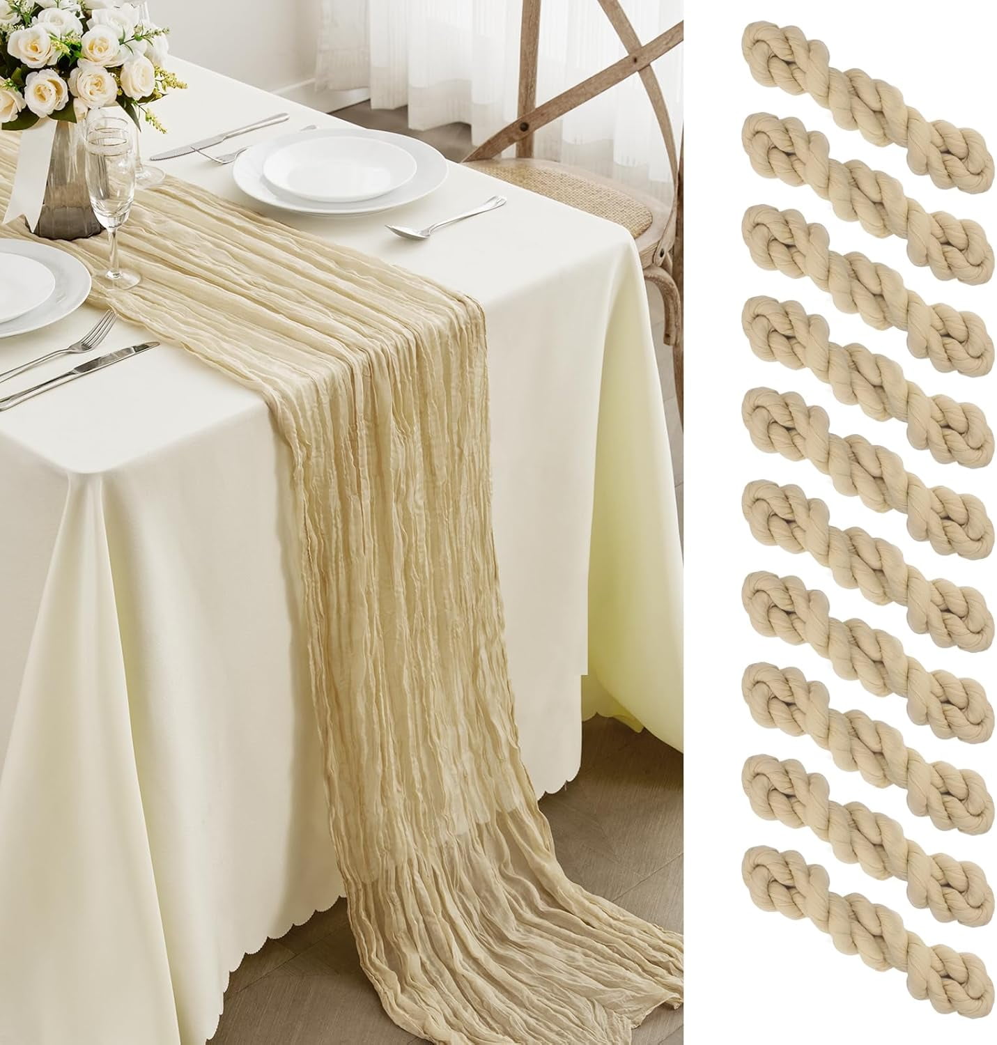 10 Pack Cheesecloth Table Runner - 13.3Ft Beige Boho Gauze Cheese Cloth ...