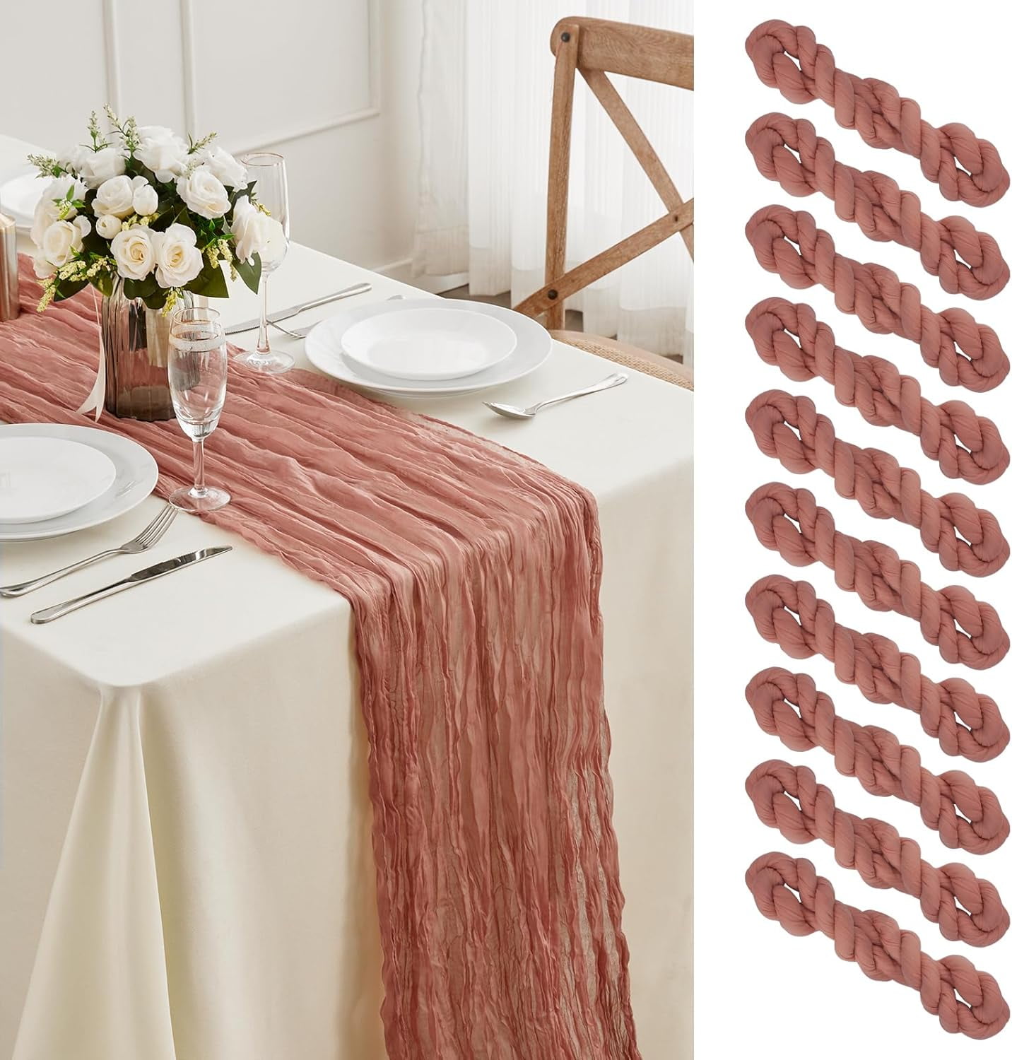 10 Pack Cheesecloth Table Runner - 13.3Ft Dusty Rose Boho Gauze Cheese ...