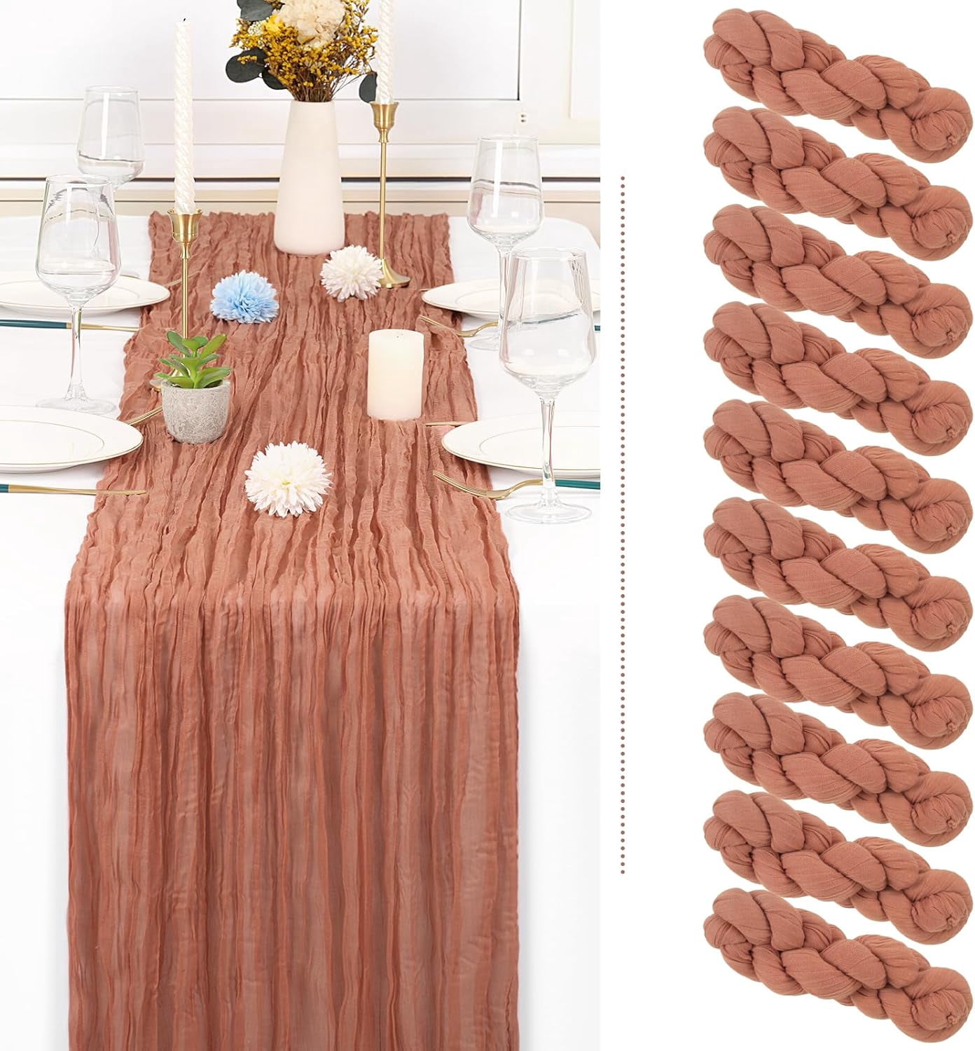 10 Pack Cheesecloth Table Runner - Dusty Blush Gauze - 10FT Long Semi ...