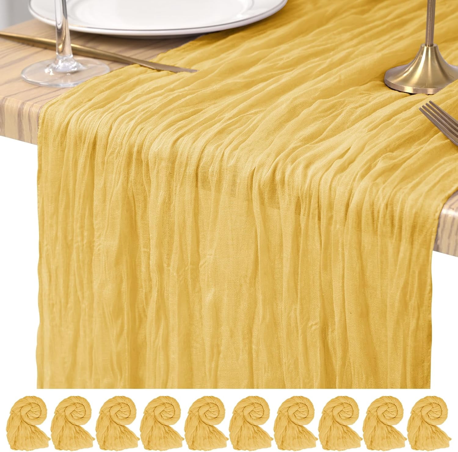 10 Pack Cheesecloth Table Runner Gold, Rustic Boho Gauze Fabric Table ...