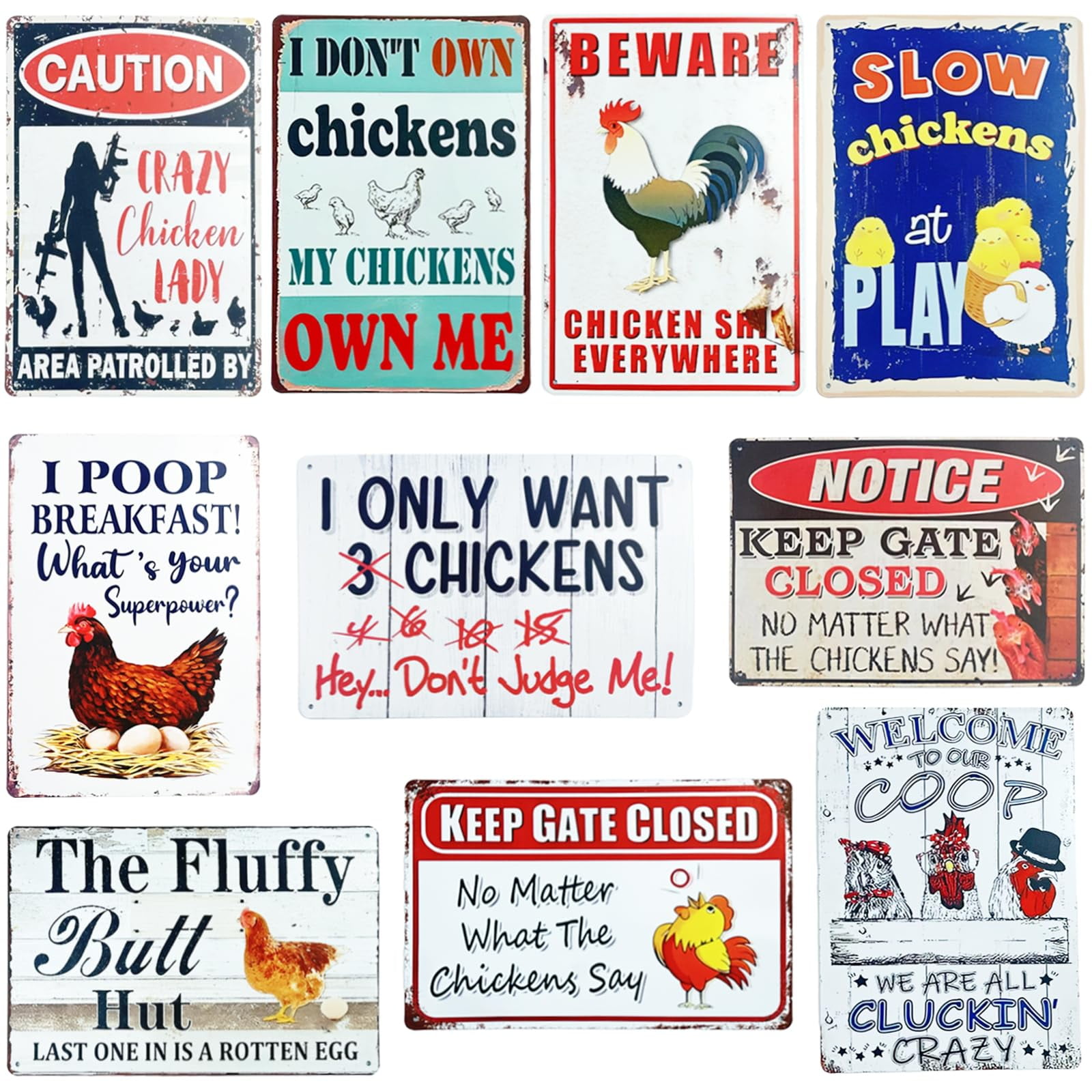 10 Pack Chicken Coop Signs,8 x 12 Inch Funny Metal Chicken Signs, for ...