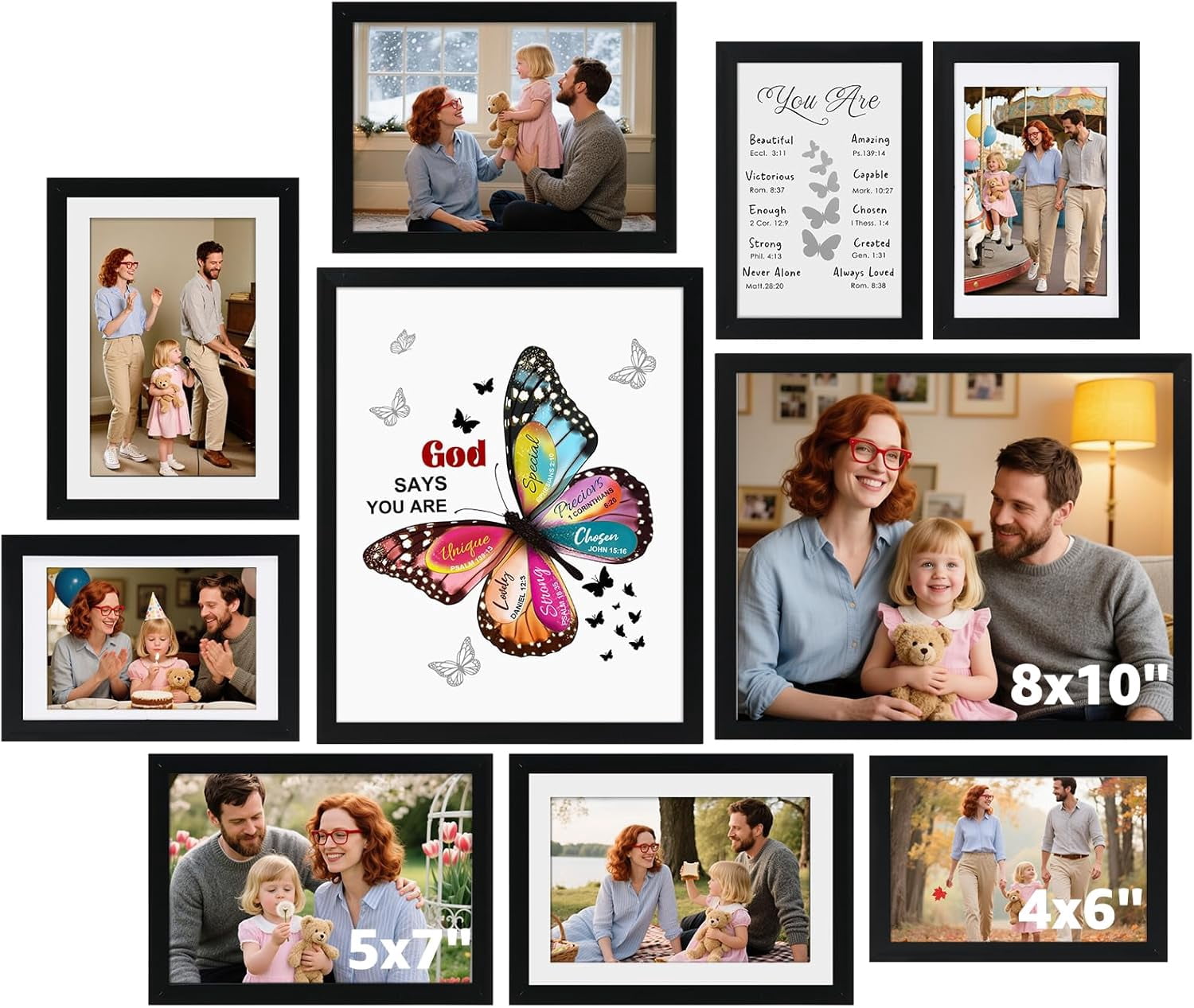 10 Pack Christian Picture Frame Set with God Says You Are Wall Art ...