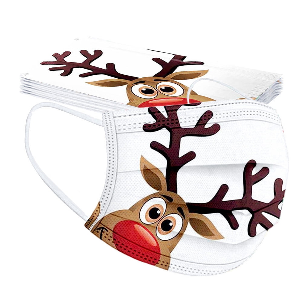 10 Pack Christmas Face Covers for Adults - Single Use Xmas Printed Face ...