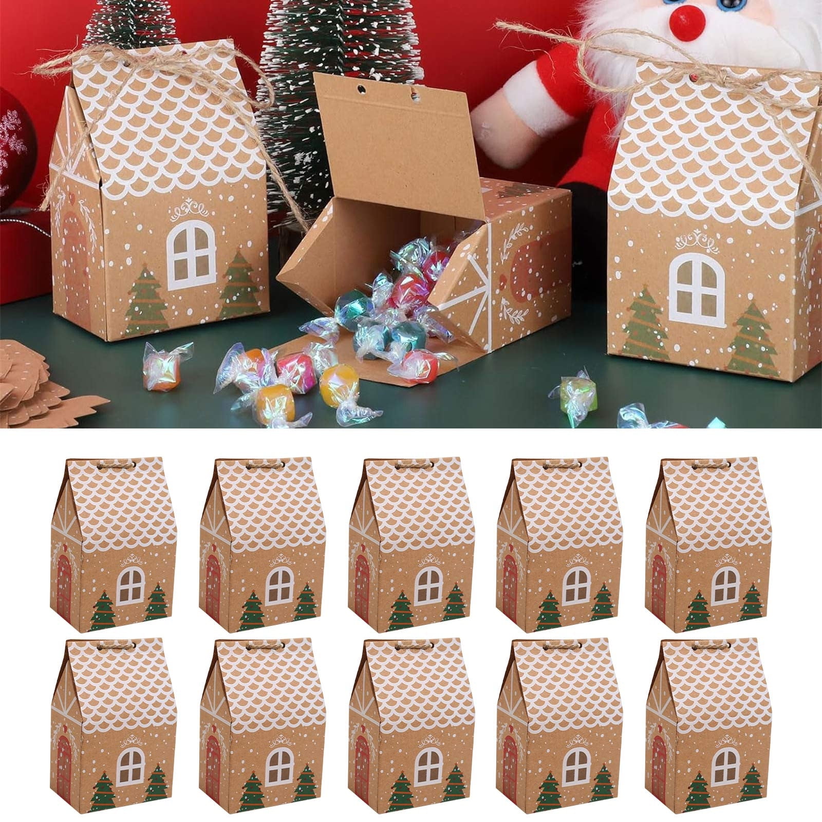10 Pack Christmas Gift Boxes Holiday Party Favor Bags with Rope Closure ...