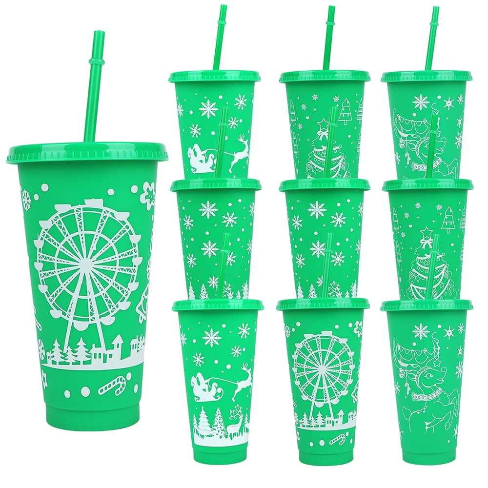 10 Pack Christmas Plastic Water Cup With Lid, Straw Cup, Party Cup ...