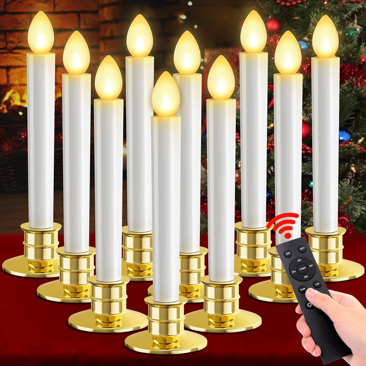 10 Pack Christmas Window Candles Lights Flameless Candle Battery Operated Candles with Remote ...