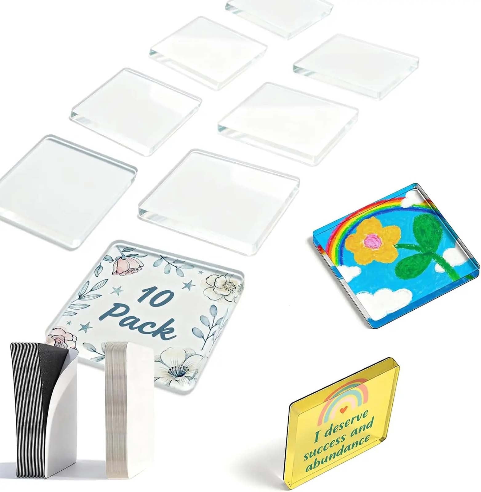 10-Pack Clear Acrylic Magnetic Frames with Adhesive Backing for Photos ...