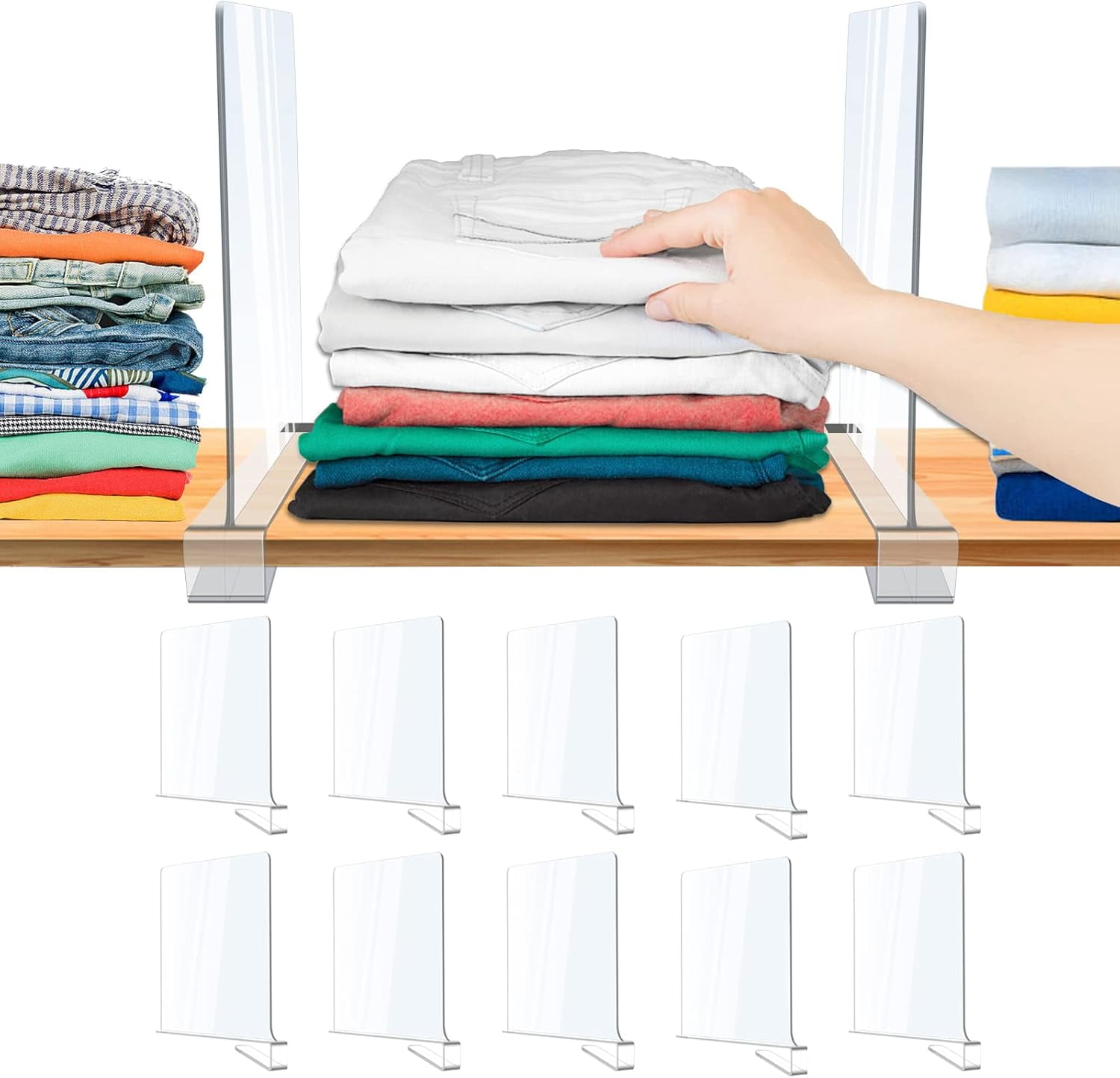 10 Pack Clear Acrylic Shelf Dividers, Closet & Cabinet Organizers for ...