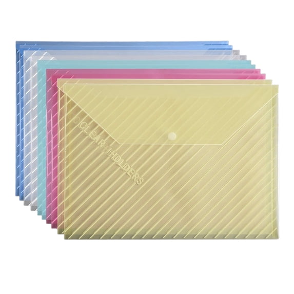 10 Pack Clear Document Folders Plastic Envelopes with Snap Button for ...