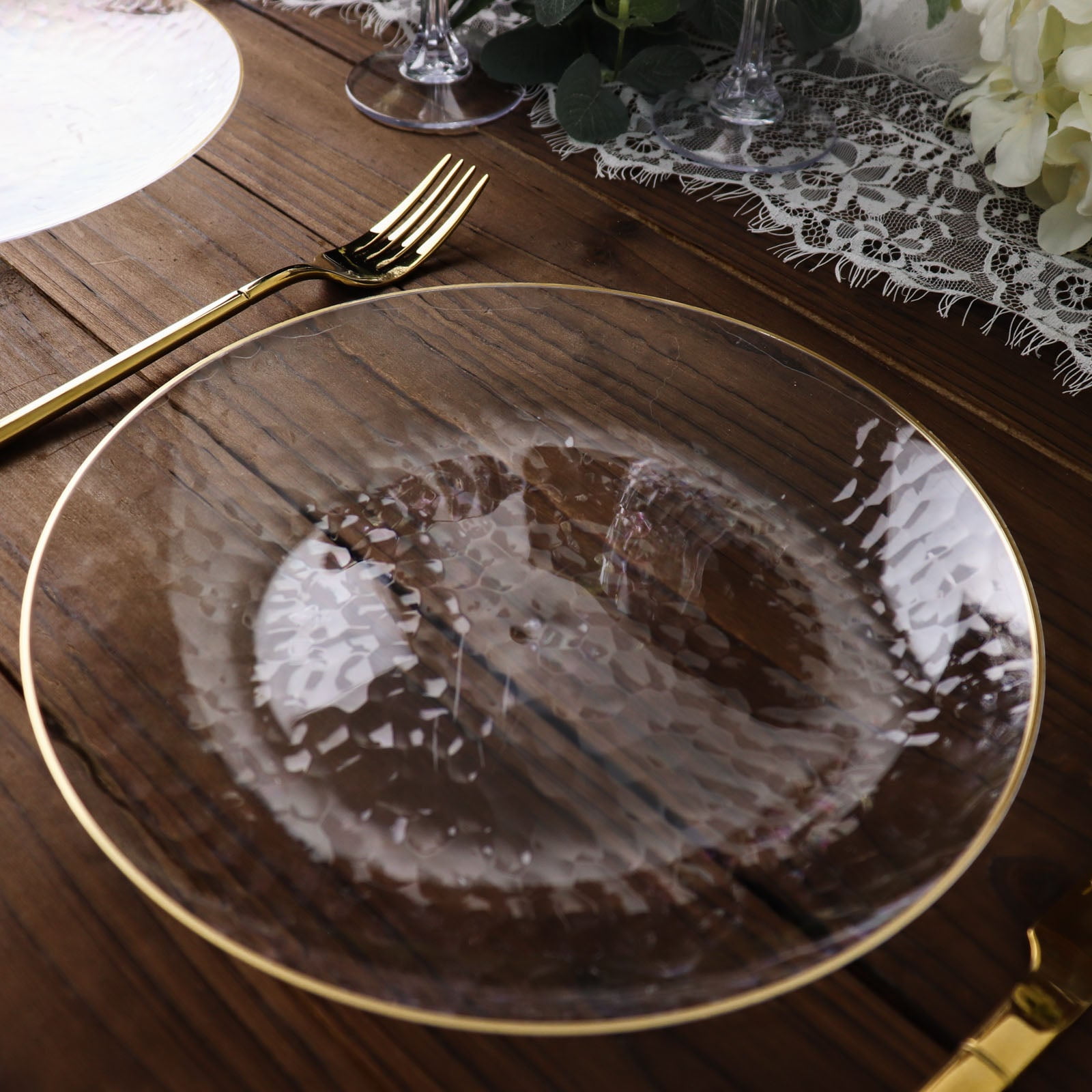 10 Pack | Clear Hammered 9" Round Plastic Dessert Appetizer Plates With ...