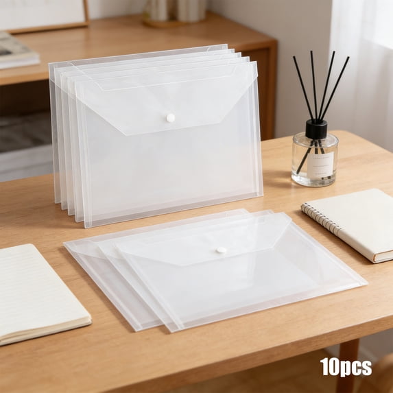 10-Pack Clear Plastic A4 File Folders with Snap Button Closure, Heavy ...
