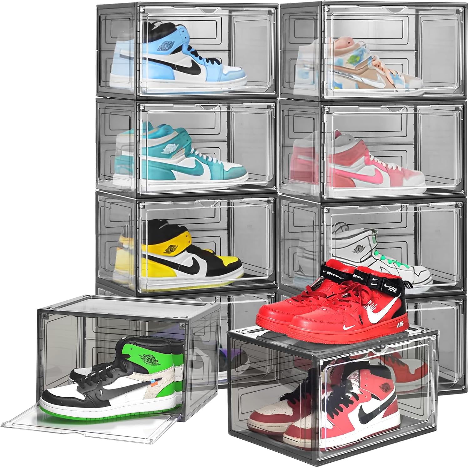 10 Pack Clear Shoe Storage Box , Thicken Shoe Box for Closet Sneaker ...