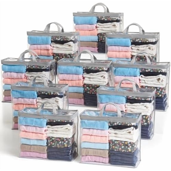 10 Pack Clear Storage Bags for Clothes, 22L Blanket Storage Bags, Under ...