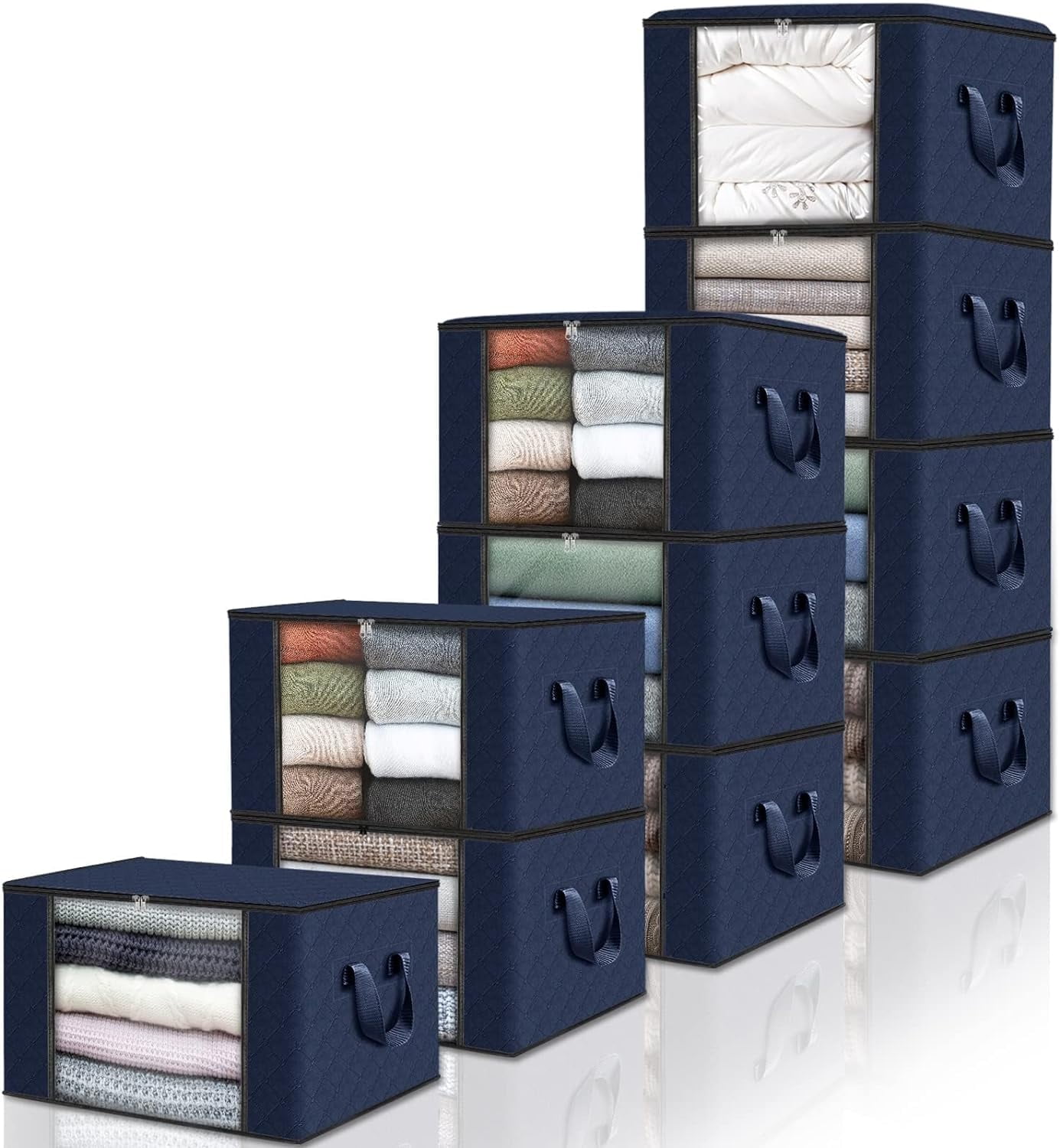 10 Pack Clothes Storage, Foldable Thick Fabric Blanket Storage Bags ...
