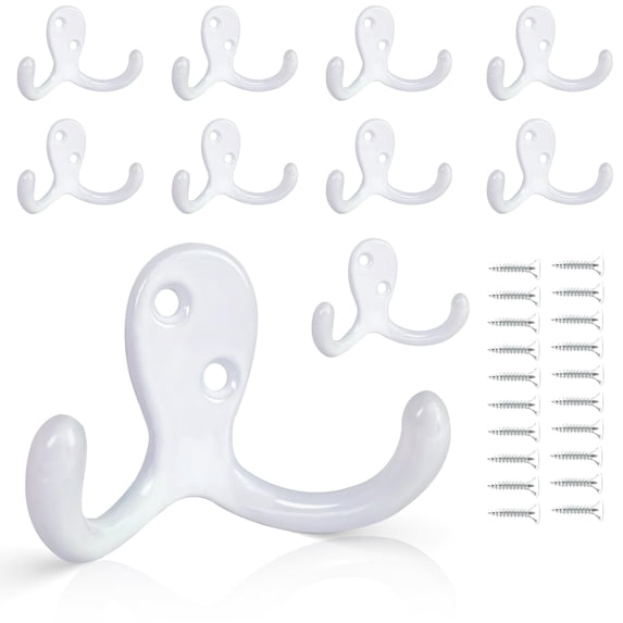 10 Pack Coat Hooks Wall Hooks for Hanging, Heavy Duty Double Prong ...