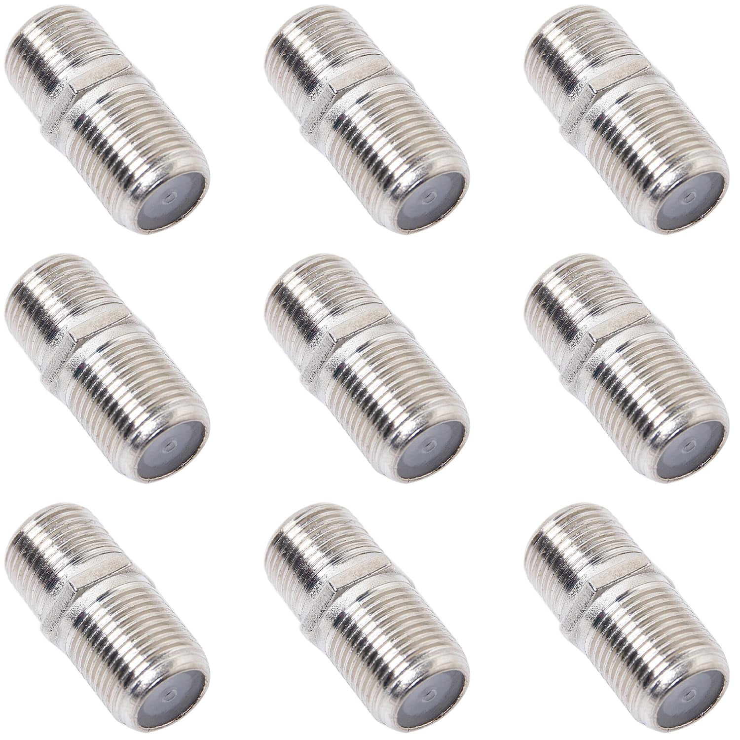 10 Pack Coaxial Cable Connector, RG6 Coax Cable Extender F-Type Silvery Plated Adapter Female to ...