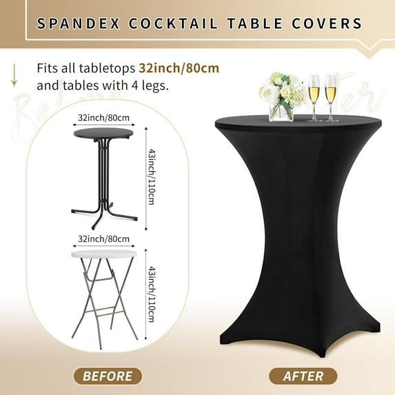 10 Pack Cocktail Table Covers Stretch Spandex Tablecloth 32"x43" Black ...