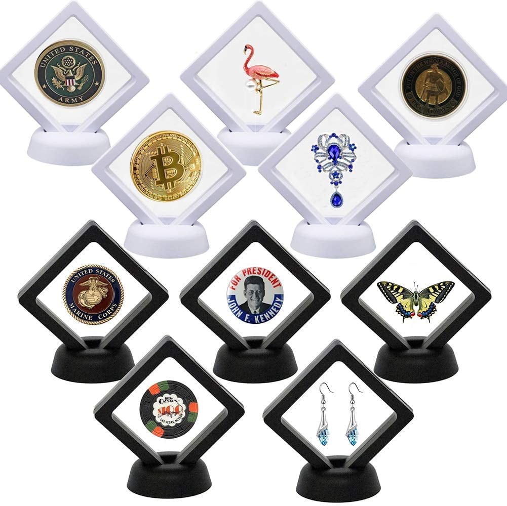 10 Pack Coin Display Stands, 3D Floating Frame Ornament Display Holder ...