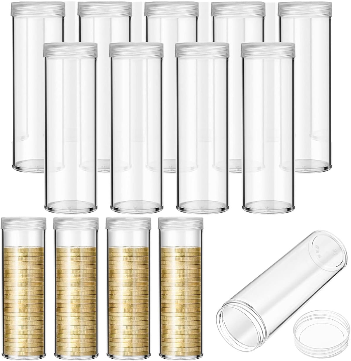 10 Pack Coin Storage Tubes,Bexikou Plastic Coin & Paper Money Tube with ...