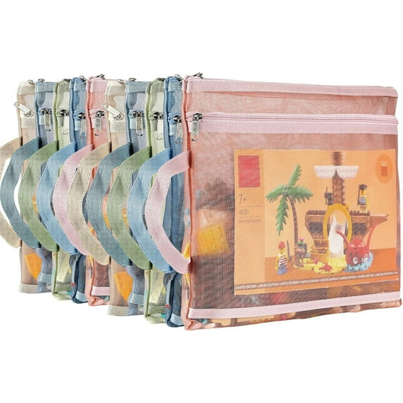 10 Pack Colored Mesh Zipper Pouch Bags, Double-Layer Nylon Puzzle ...